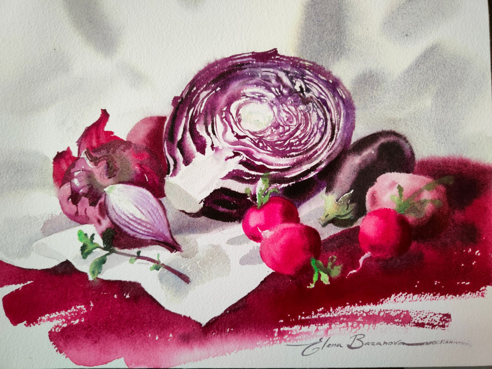 Still life in pink and purple. Demonstration by Elena Bazanova.